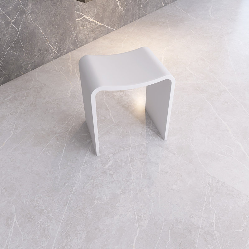 HIGEINE Solid Surface Shower Stool Freestanding Bathroom Stool Matte White | Wayfair